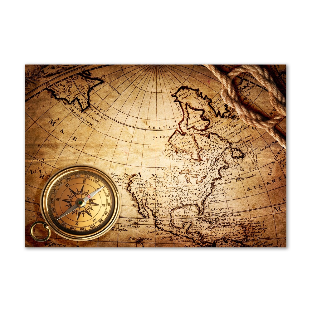 Kompas na mapie - Fotoobraz na ścianę szklany - WallMuralia.pl